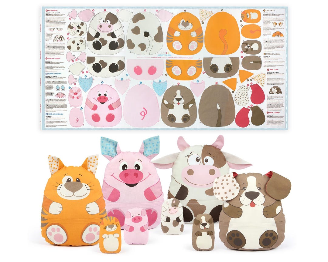 Cut and Sew Fabric Panel “HAPPY FARM” | Easy Stuffed Animal Patterns ...
