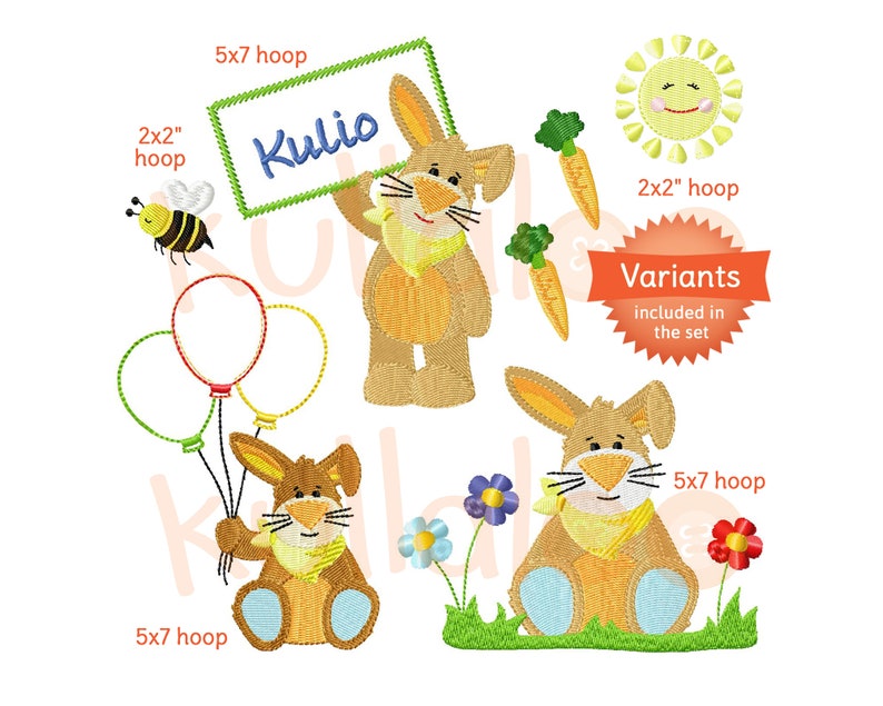 Easter Bunny Embroidery Design Set With Bunny KULIO 5x7 - Etsy