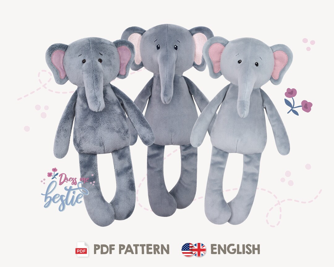 Elephant Doll Pattern "eddy" (PDF, in English) | Dress Me Bestie | Easy ...