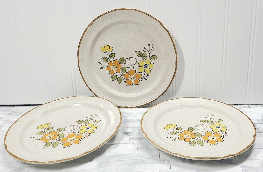 Yellow Flowers Plates Stoneware Baroque Spring Garden Japan Hand ...