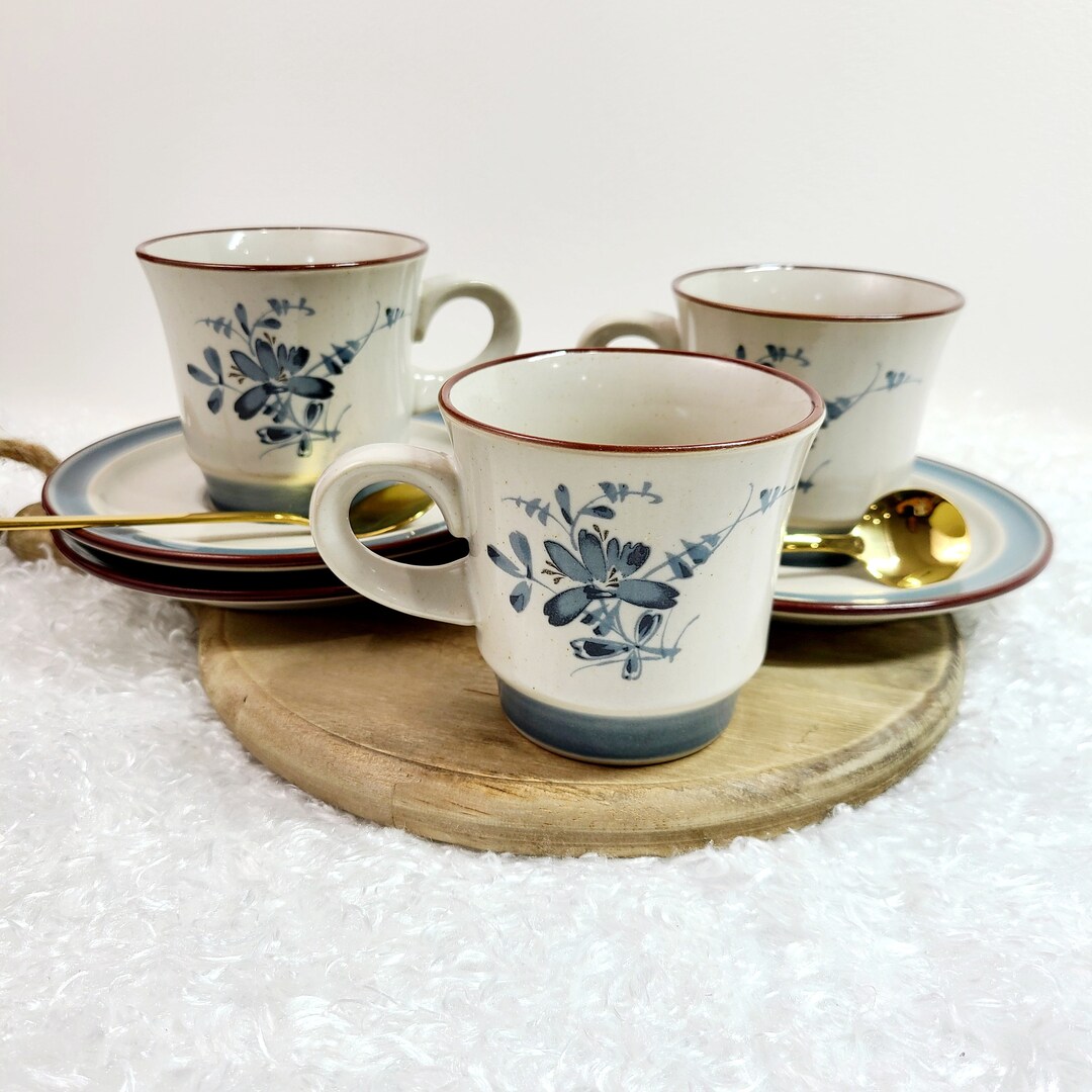 Noritake Stoneware Mugs Set of 3 Pleasure Blue Flowers, Japan ...