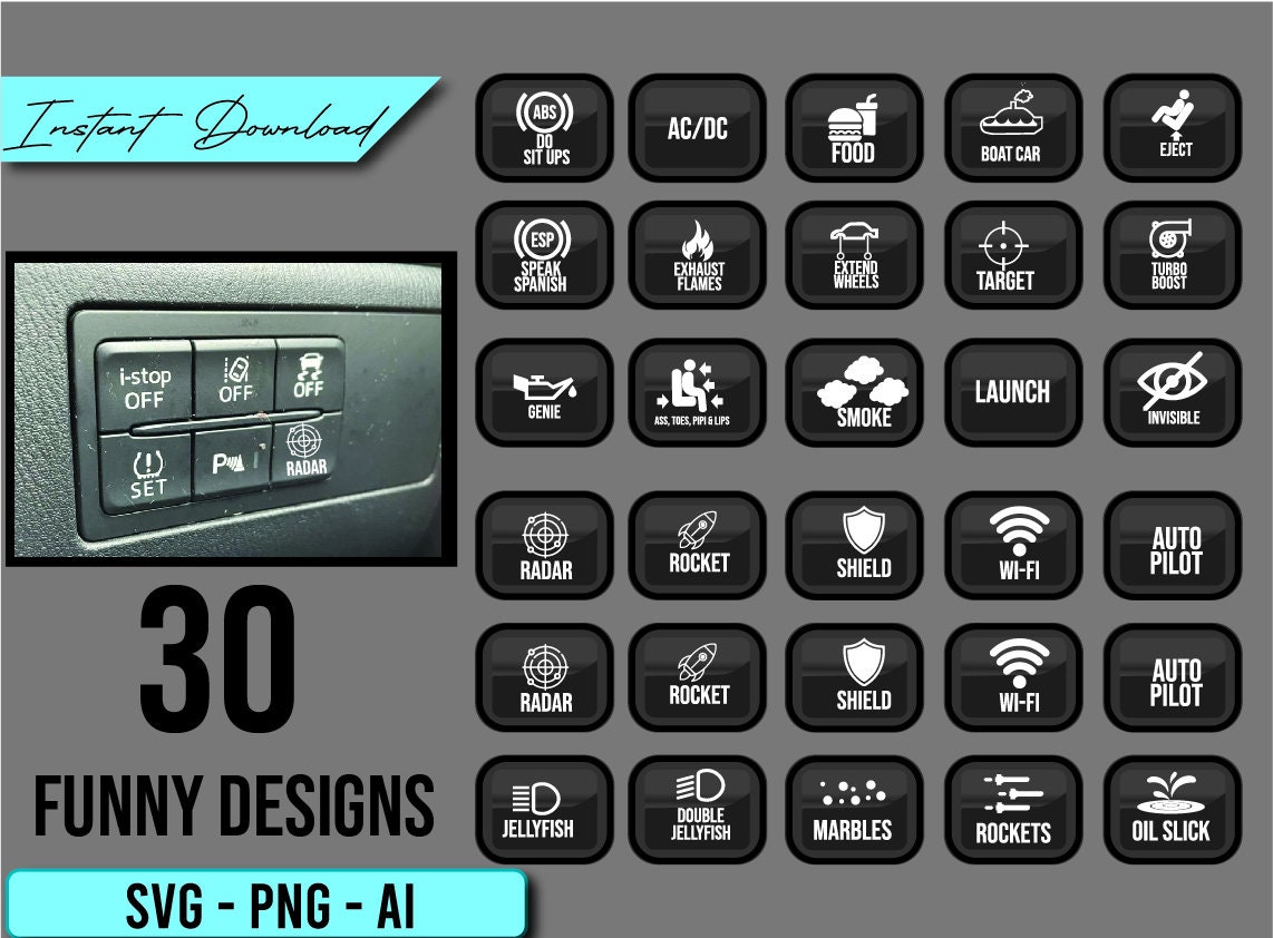 Funny Car Button Sticker SVG - Etsy UK