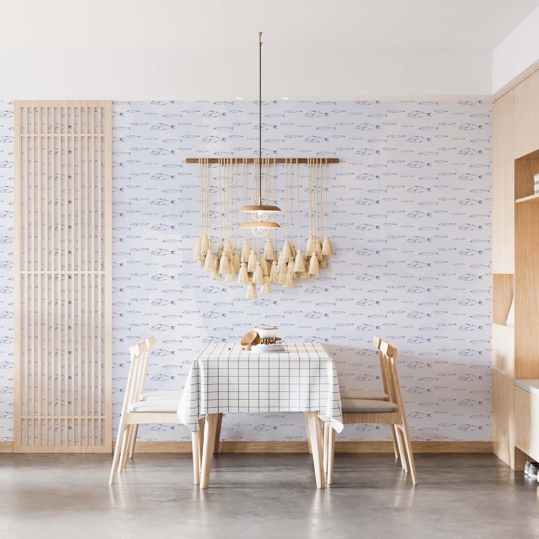 Fish Wallpaper, Blue Fishes Wall Mural - Etsy