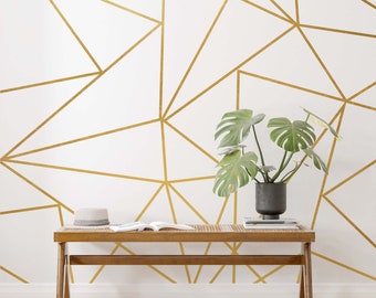 Gold Geometric Wallpaper Gold Strip Mural Peel and Stick | Etsy