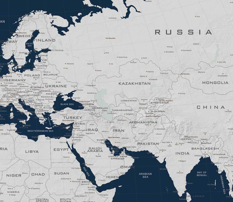 World Map Wallpaper Dark Blue Map Wall Mural Peel and Stick - Etsy