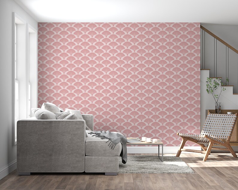 Pink Art Deco Wallpaper, Pink Geometric Wall Mural - Etsy