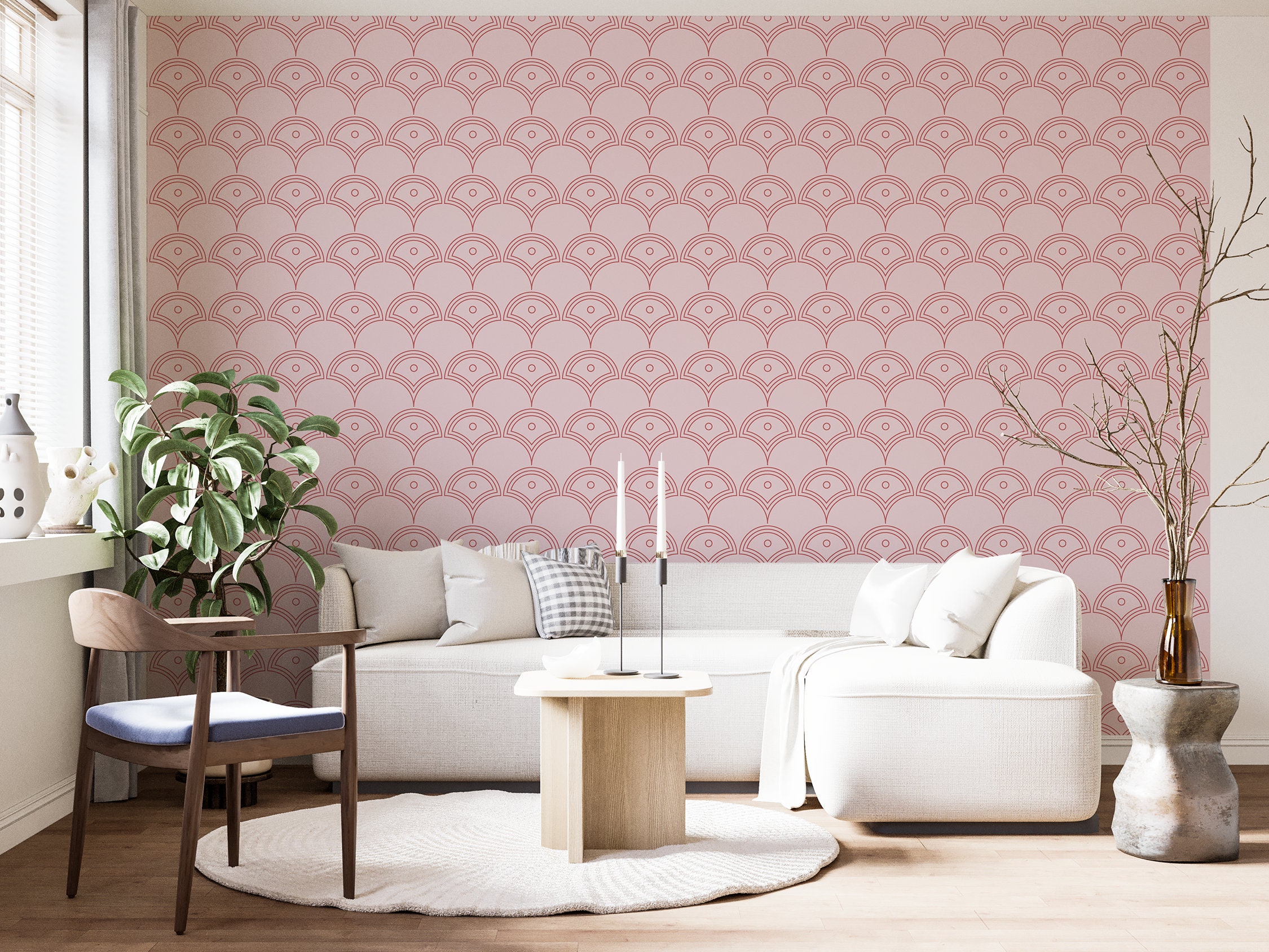 Pink Art Deco Wallpaper, Pink Geometric Wall Mural - Etsy