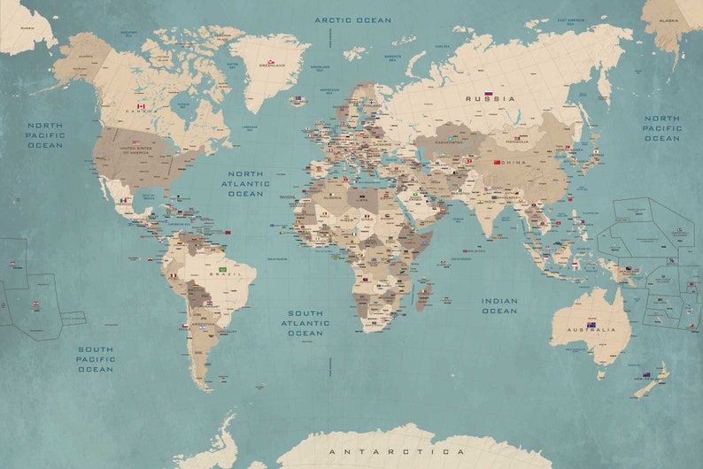 World Map Wallpaper Peel and Stick Map Wall Mural - Etsy