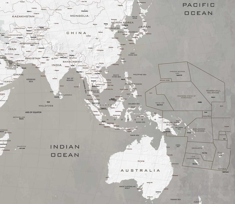 World Map Wallpaper Gray Map Wall Mural Peel and Stick | Etsy