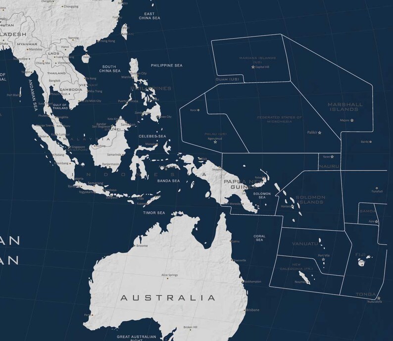 World Map Wallpaper Dark Blue Map Wall Mural Peel and Stick - Etsy