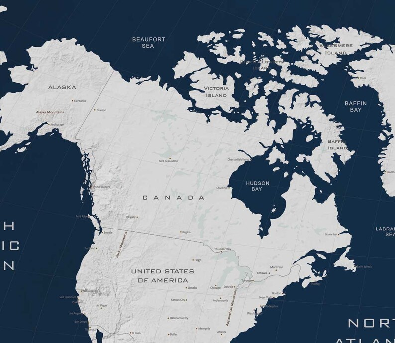 World Map Wallpaper Dark Blue Map Wall Mural Peel and Stick - Etsy