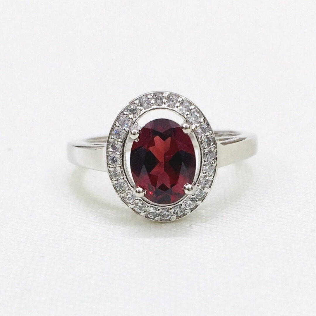 Natural Red Garnet Diamond Engagement Ring Art Deco Garnet - Etsy