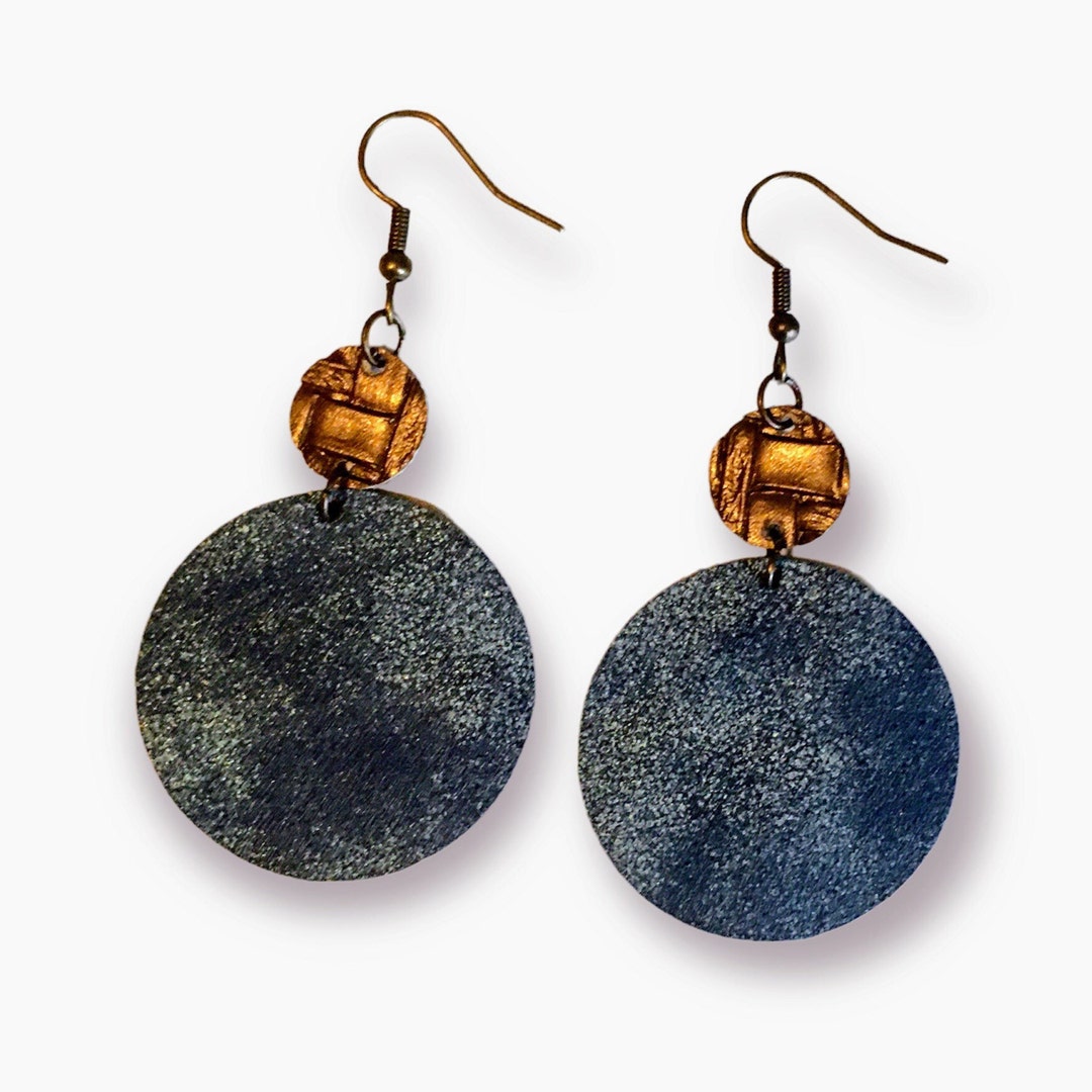 Metallic Blue Circle Earrings for Women Blue Statement - Etsy