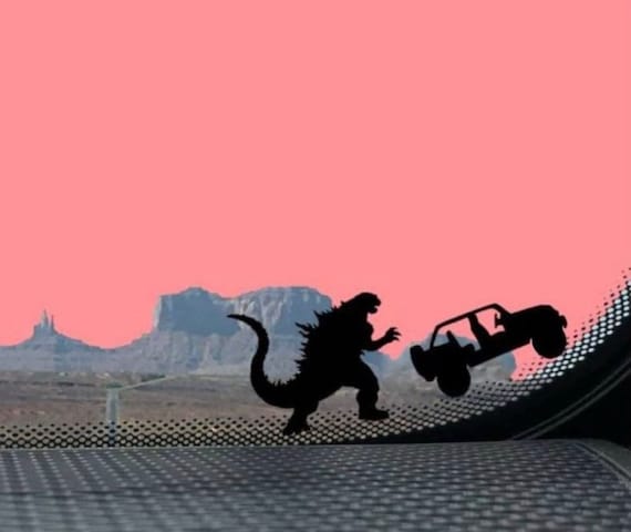 Tiny Godzilla Chasing 4 Door SUV Car Decal - Etsy