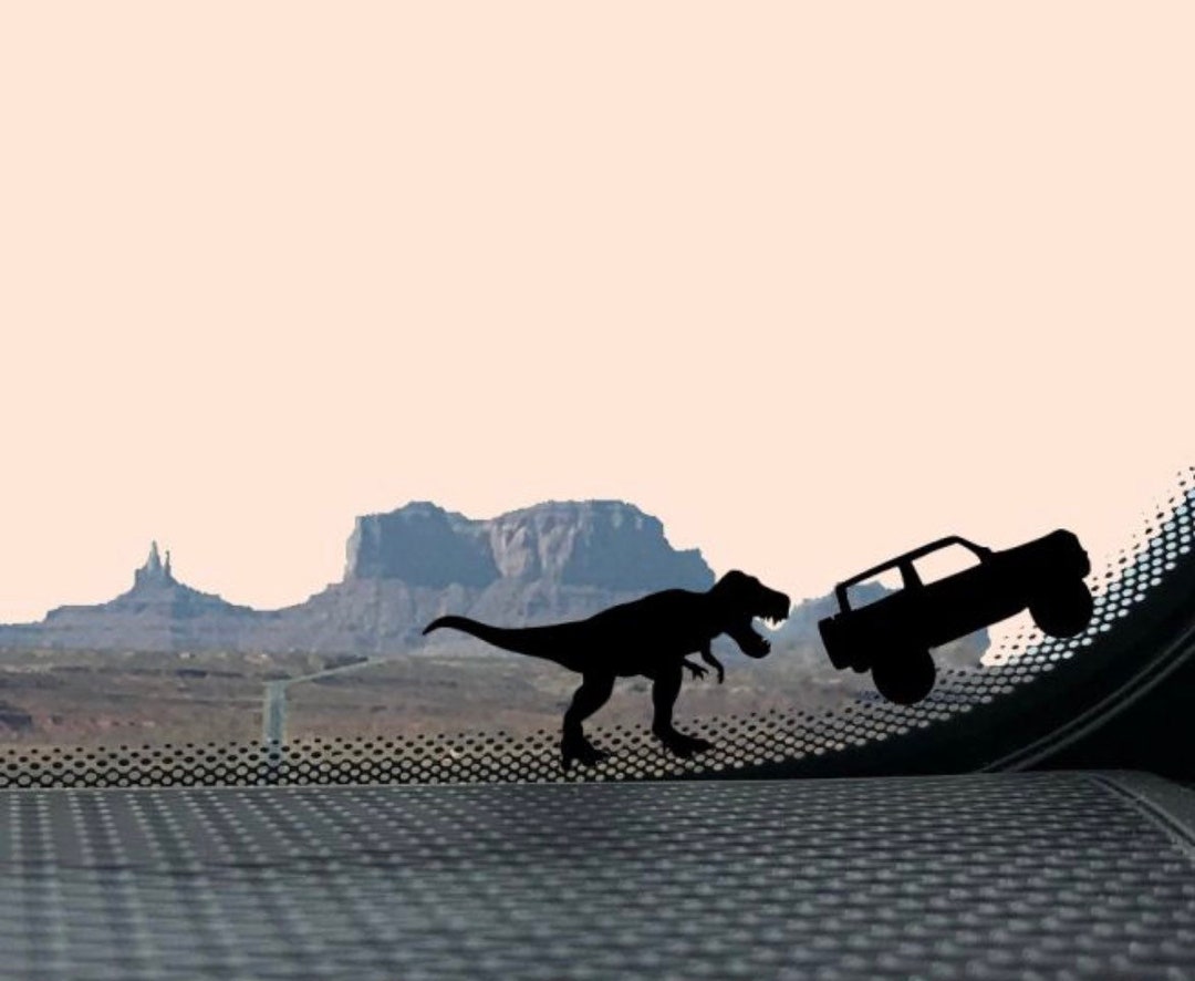 Tiny T-rex Chasing Two Door Bronco Decal - Etsy