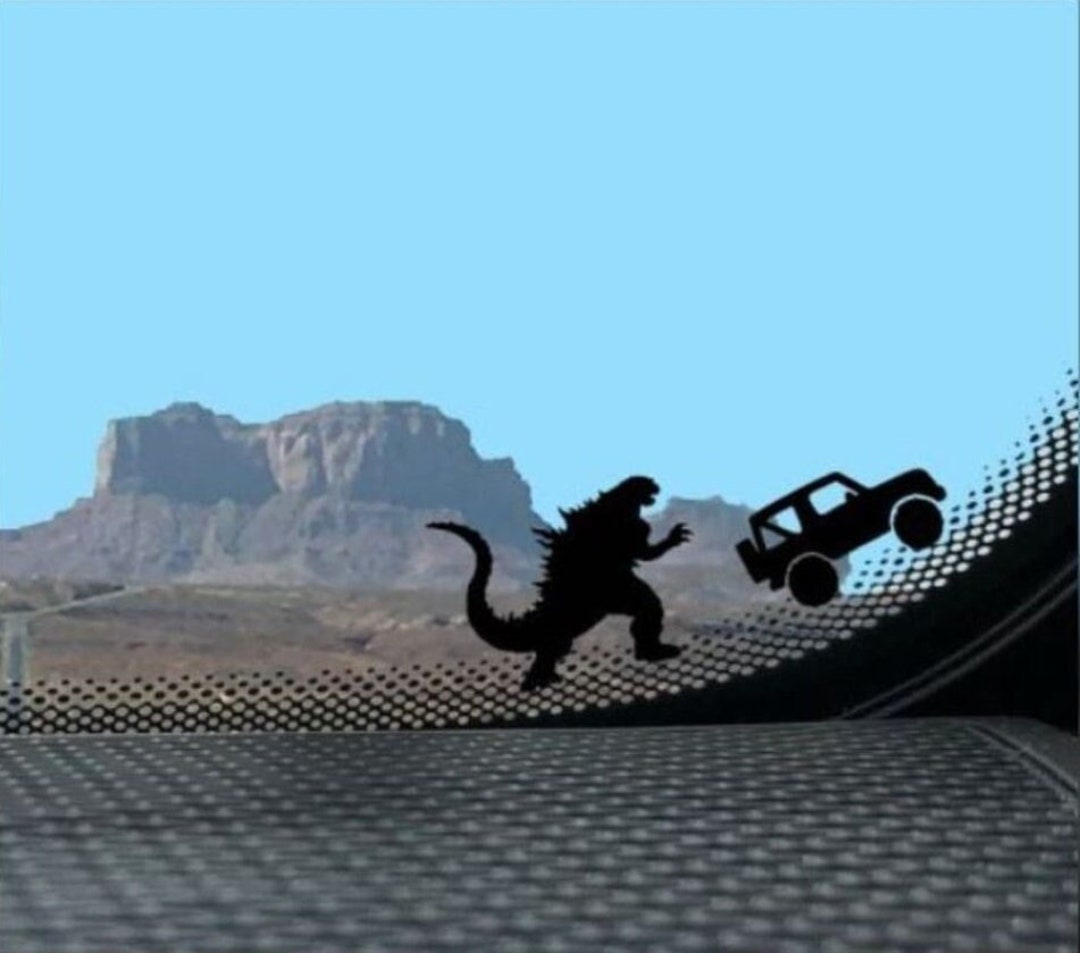 Tiny Godzilla Chasing 2 Door SUV Car Decals - Etsy