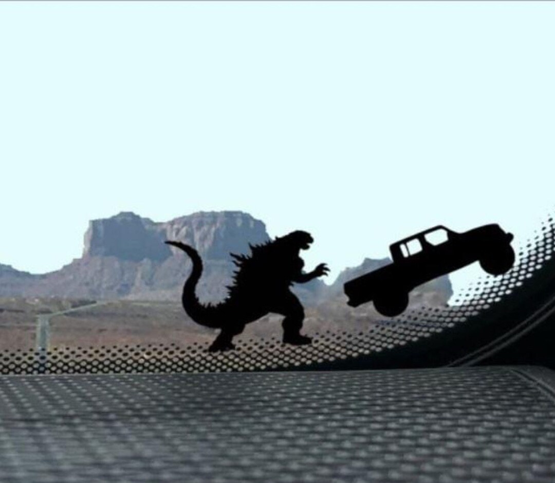 Tiny Godzilla Chasing Truck Car Decal - Etsy