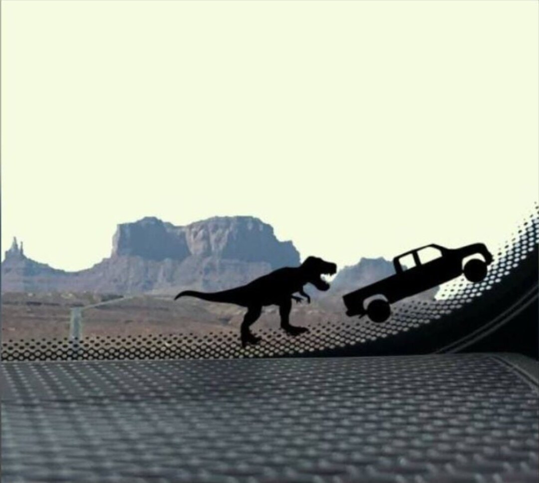 Tiny T-rex Chasing Truck Decal - Etsy