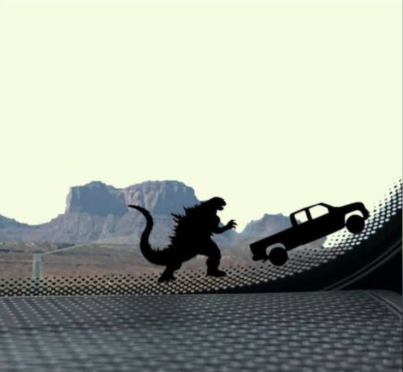 Tiny Godzilla Chasing Truck Decal - Etsy
