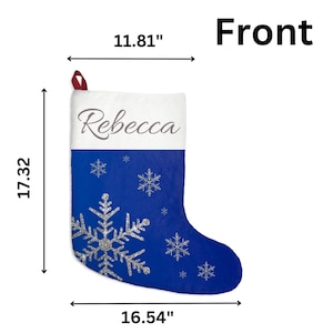 Personalized Blue Christmas Stocking, Custom Snowflake Blue Christmas ...