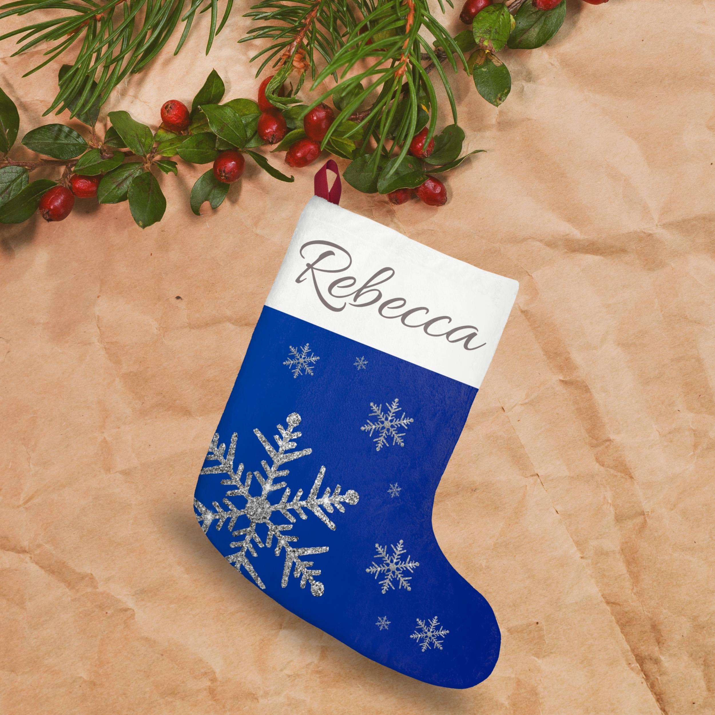 Personalized Blue Christmas Stocking, Custom Snowflake Blue Christmas ...