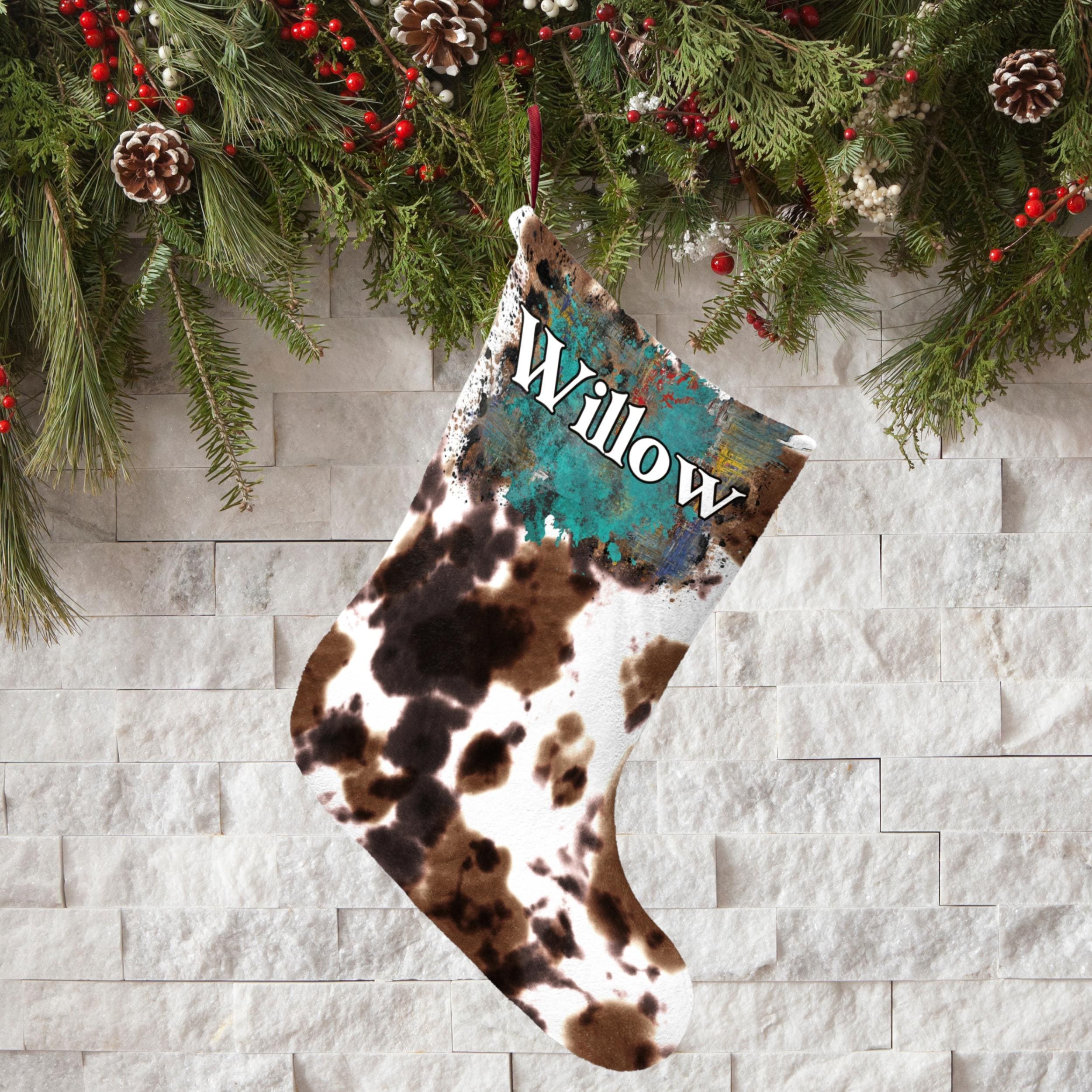 Personalized Cow Print Stocking, Custom Cowprint Christmas Stockings ...