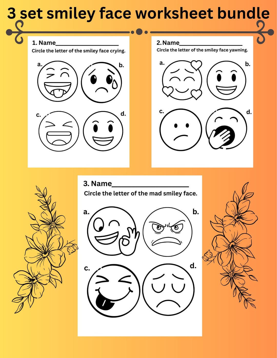 Smiley Face Letter Match Bundle 3 Set Worksheet PDF Instant Digital ...