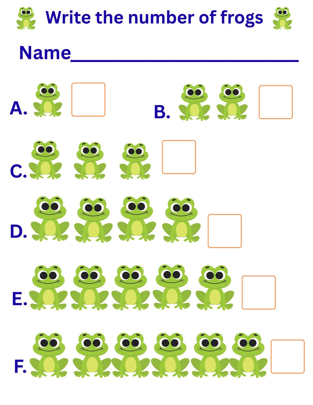 Watercolor Frog Counting (PDF) Worksheet Preschool Math Activity - Etsy