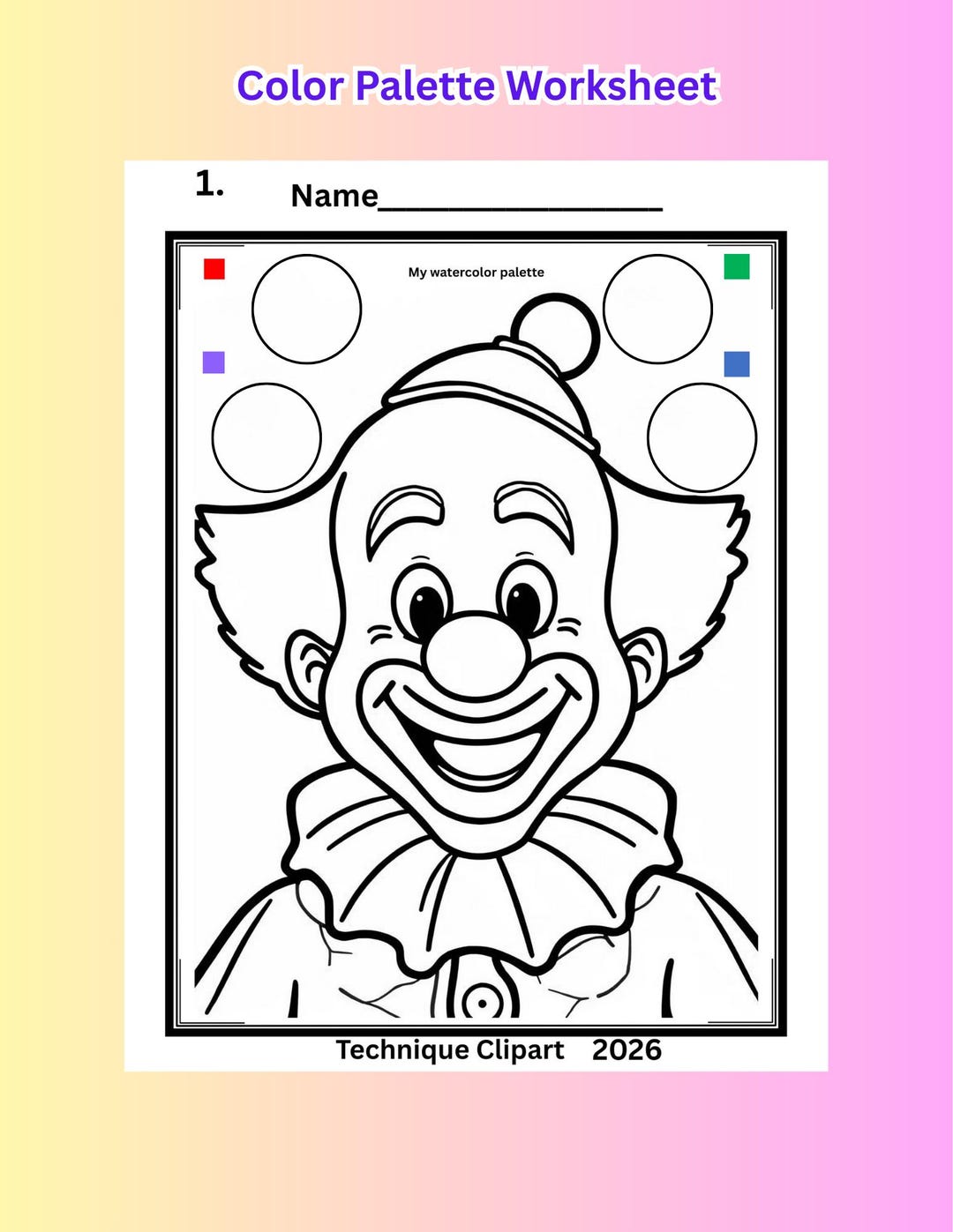 Watercolor Worksheet With Mixing Palette Instant Digital Download - Etsy