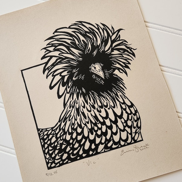 Chicken Linocut - Etsy