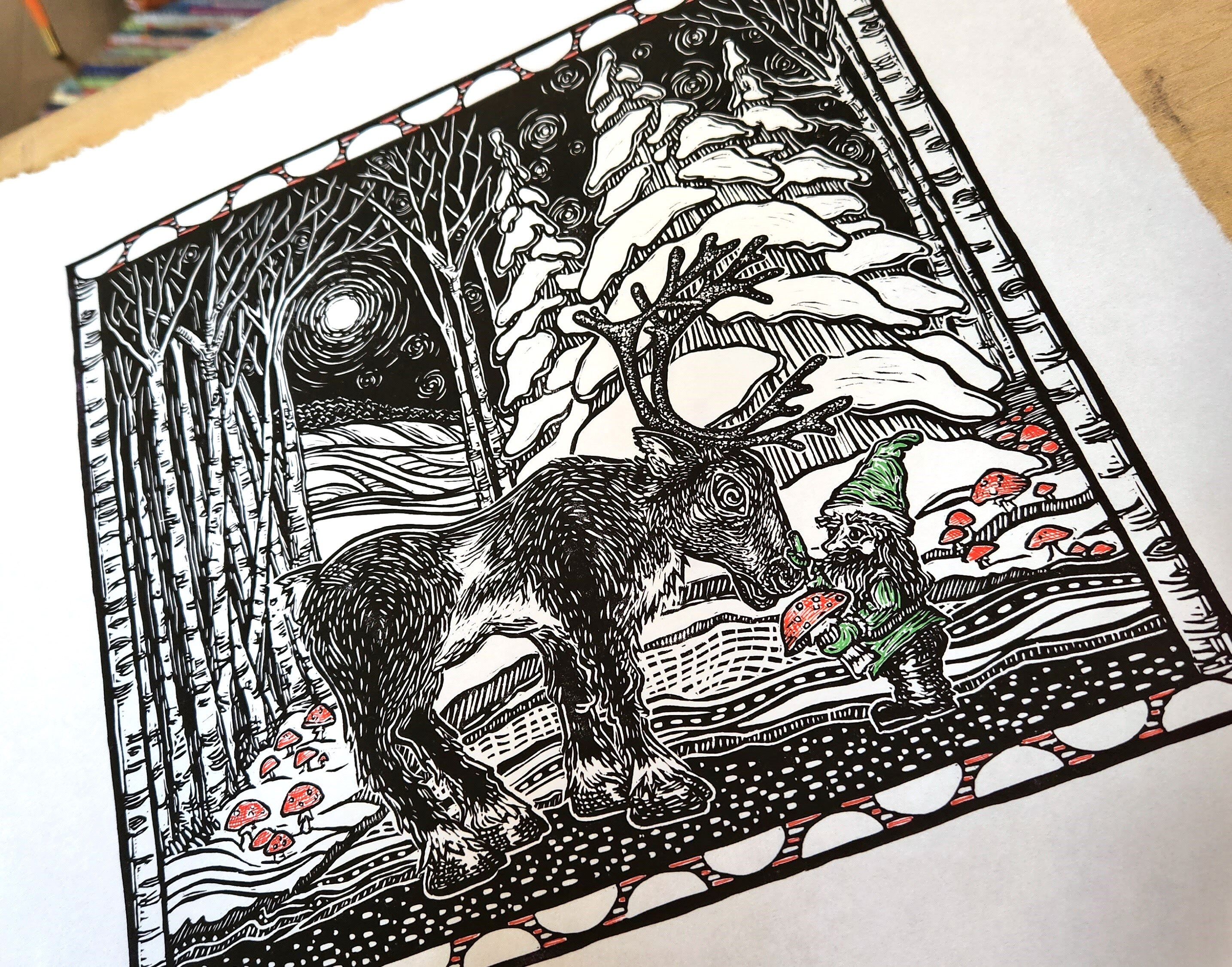 The Night Before, Christmas Linocut Print - Etsy