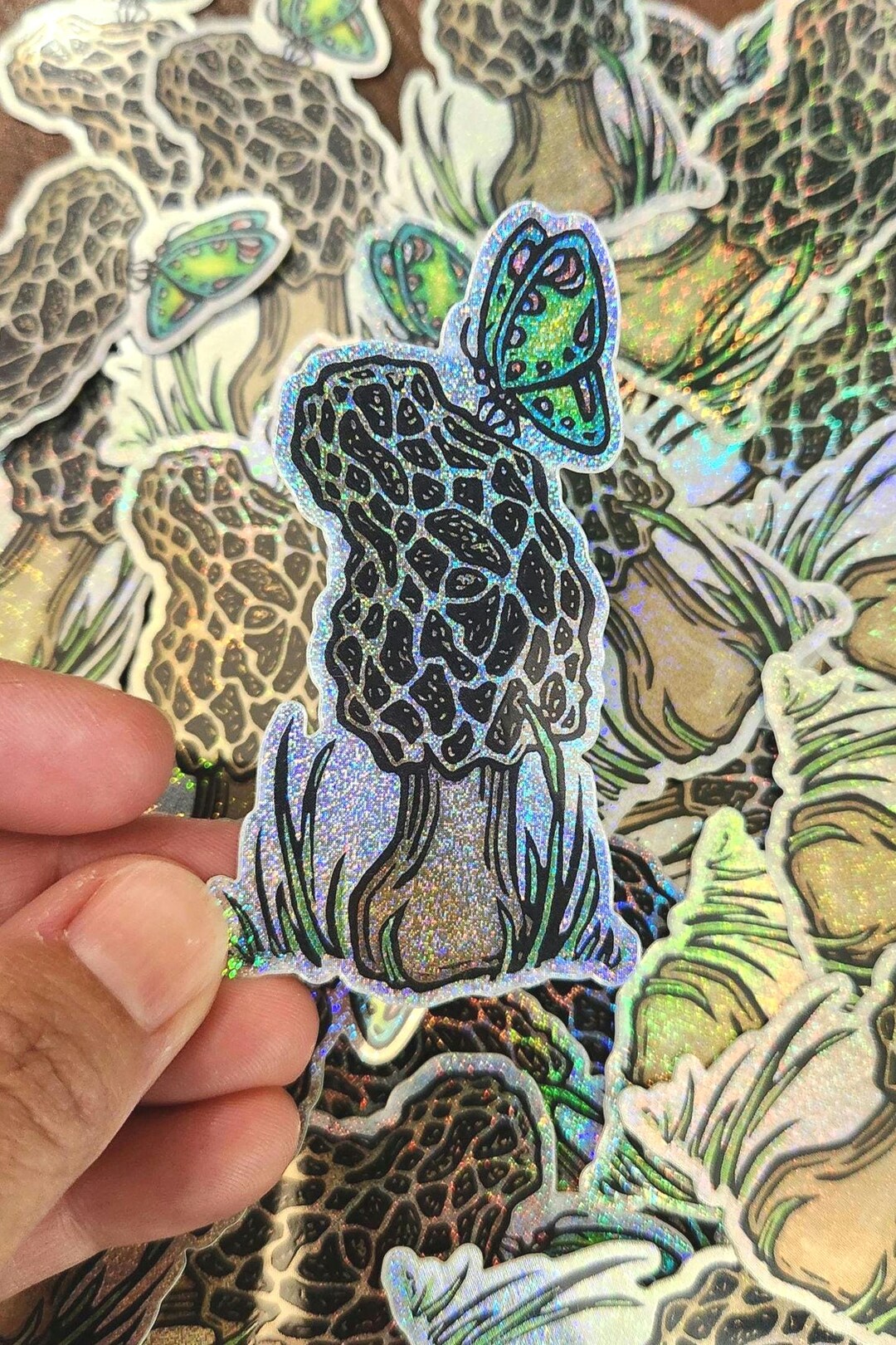 Little Morel, Mushroom Glitter Sticker - Etsy
