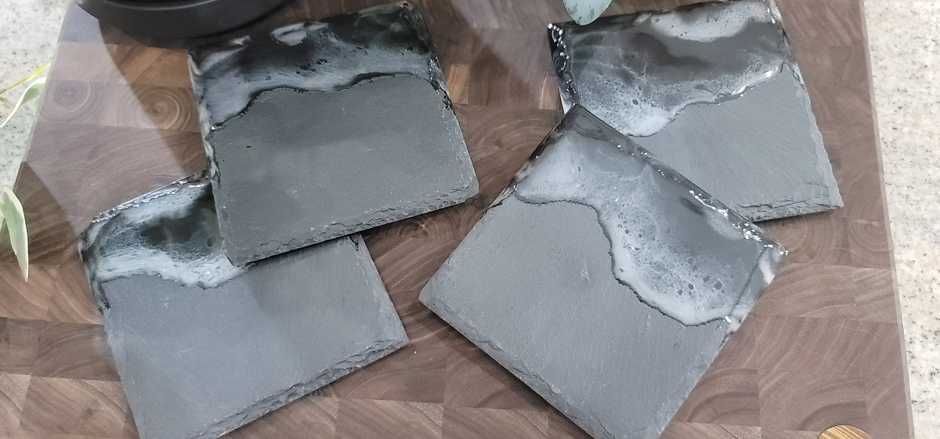 Handmade Slate Stone and Resin Transparent Clear Black Ocean Waves 4 ...