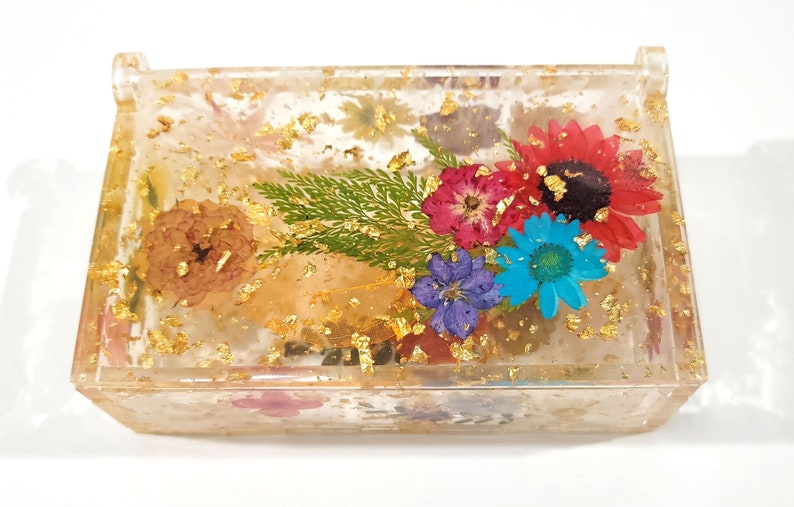 Handmade Resin Art Dried Pressed Flowers Transparent Clear Dominoes Box ...