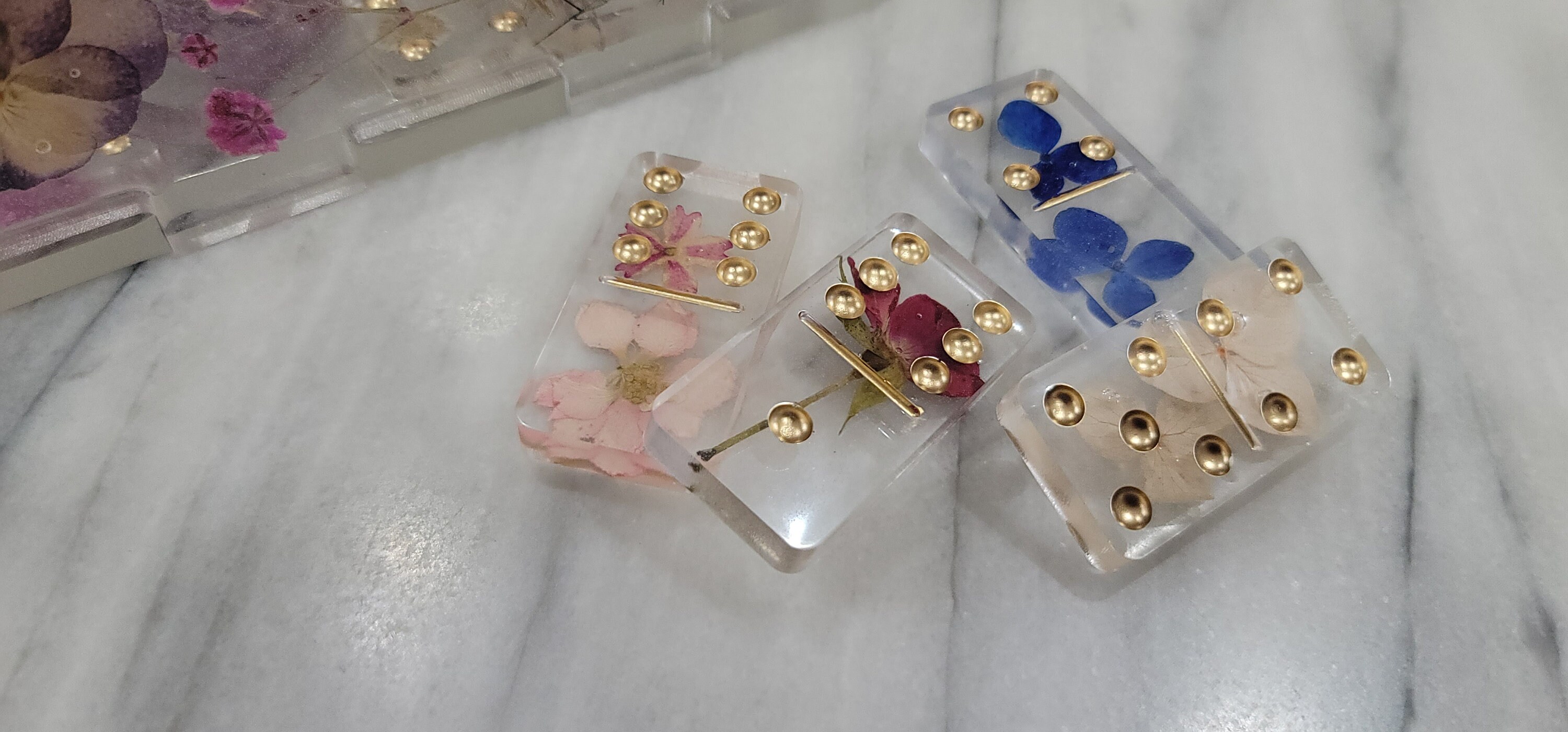 Handmade Resin Art Dried Pressed Flowers Clear Dominoes Set With ...