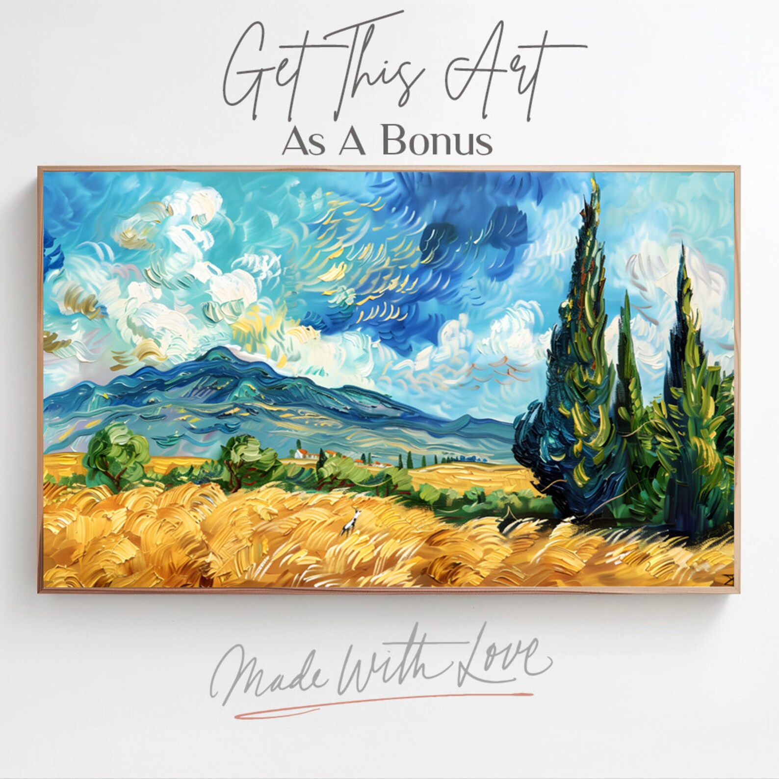 Van Gogh Style Wheatfield With Cypresses: Digital Download Frame TV Art ...