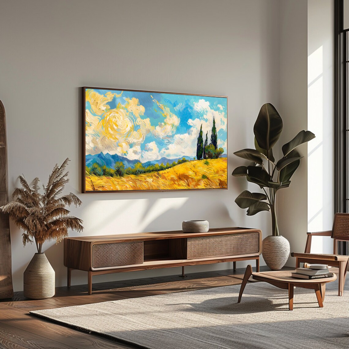 Van Gogh Style Wheatfield With Cypresses: Digital Download Frame TV Art ...