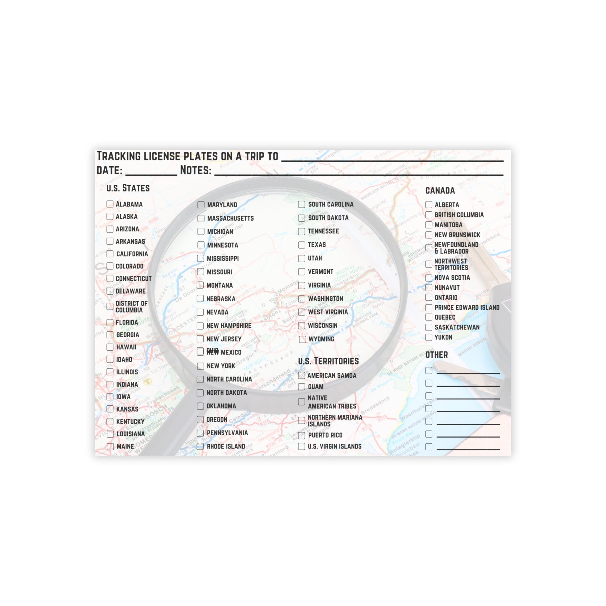 License Plate Tracker Post-it Notes Canada and U.S. Territories ...