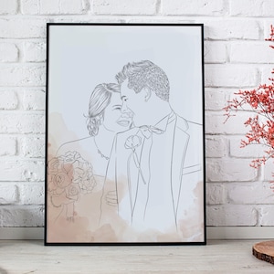 Line Drawing Custom, Engagement Wedding Gifts, Anniversary Gift, Couple ...