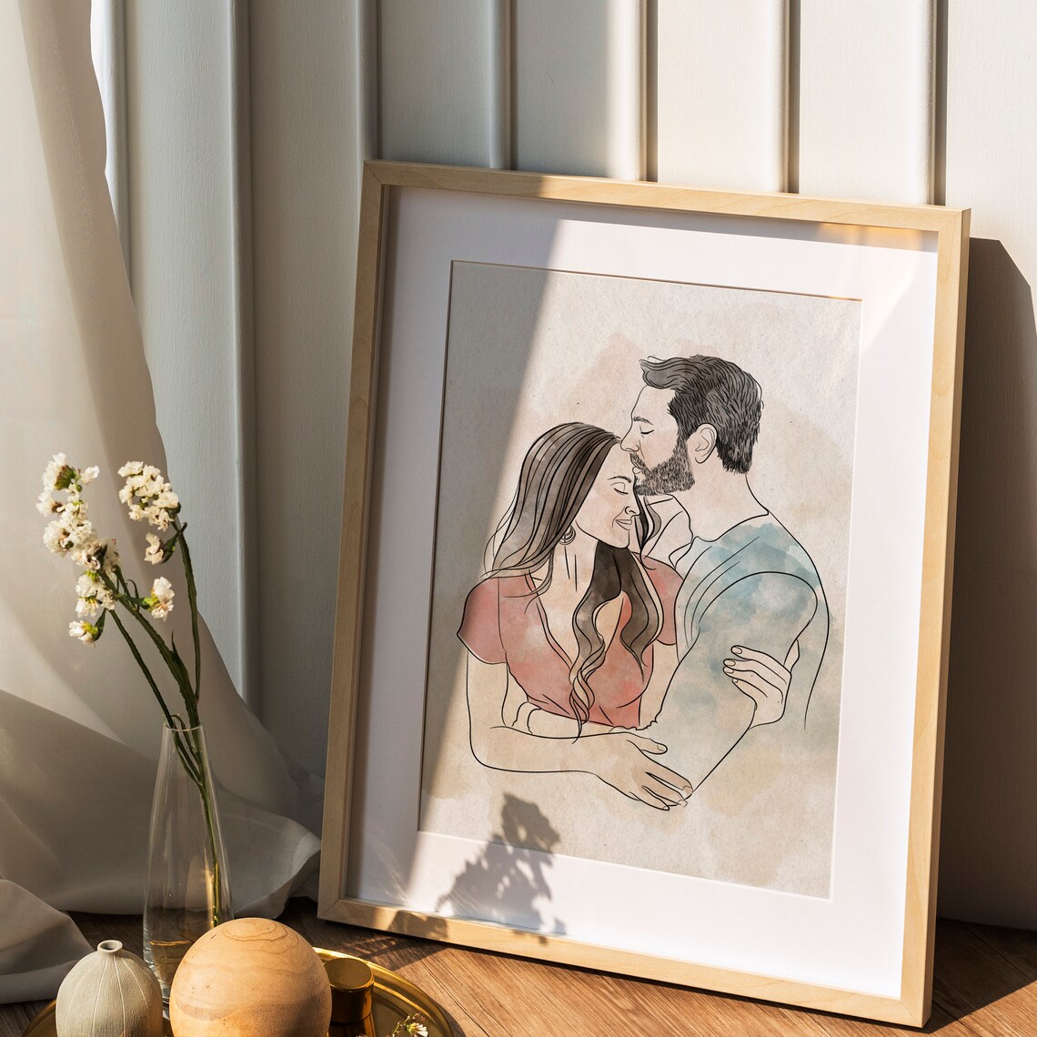 Custom Couple Portrait Line Art Drawing Custom Watercolor - Etsy