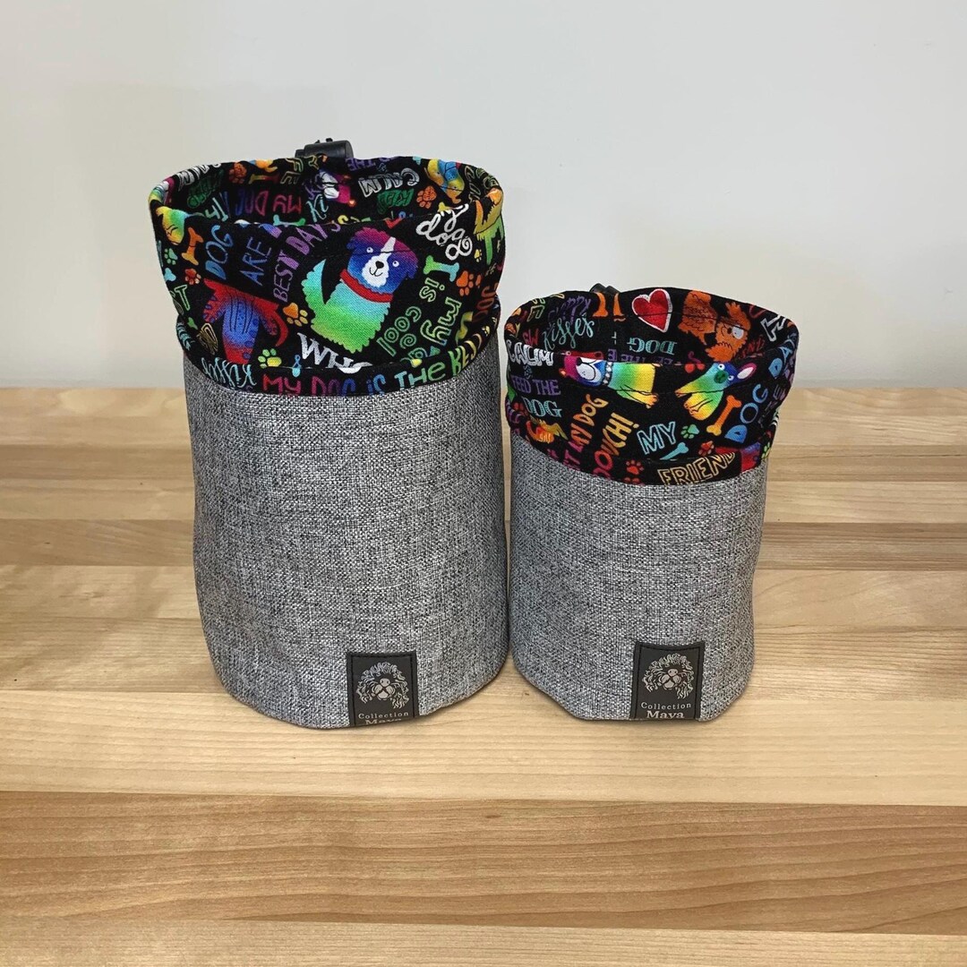 Grey Fabric Dog Treat Pouch Lined With Multi-coloured Cotton a Small ...
