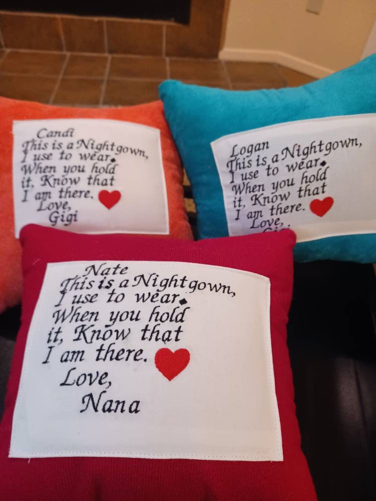 8x10 Embroidery Memory Pillow Made With Your Loved Ones Clothing ...