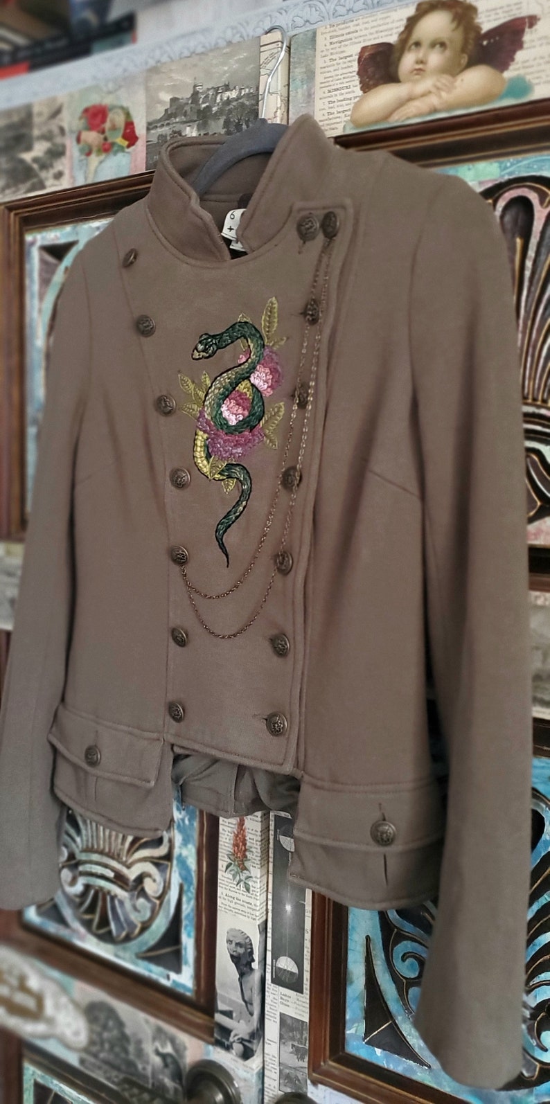 Gorgeous Hand Embroidered Green Military Style Snake Serpent - Etsy