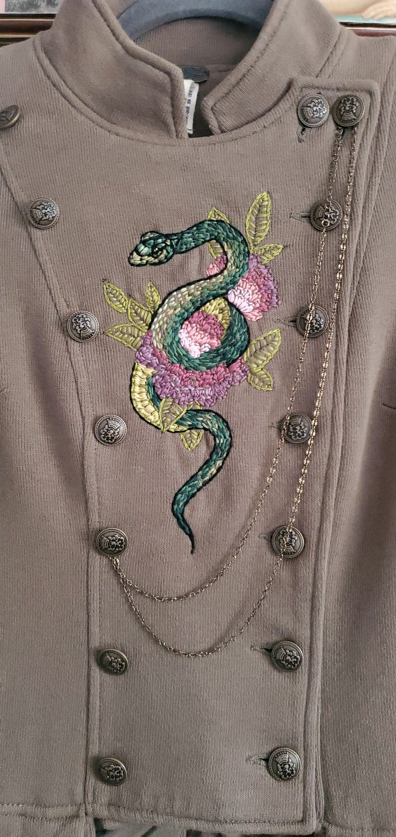 Gorgeous Hand Embroidered Green Military Style Snake Serpent - Etsy