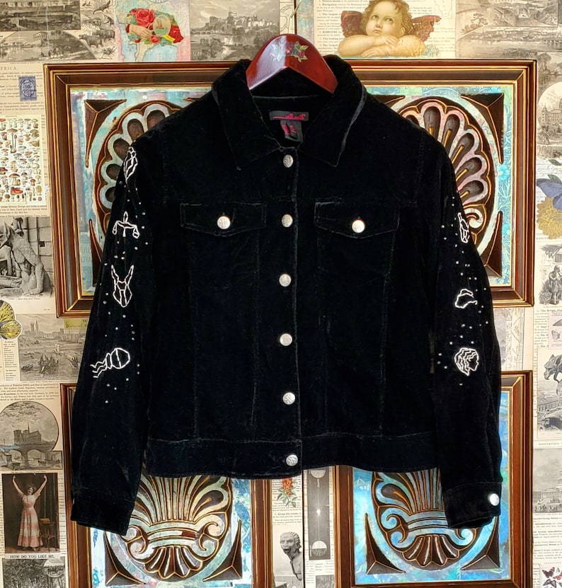 Celestial Zodiac Hand Embroidered Black Velvet Jacket Size Medium Star ...