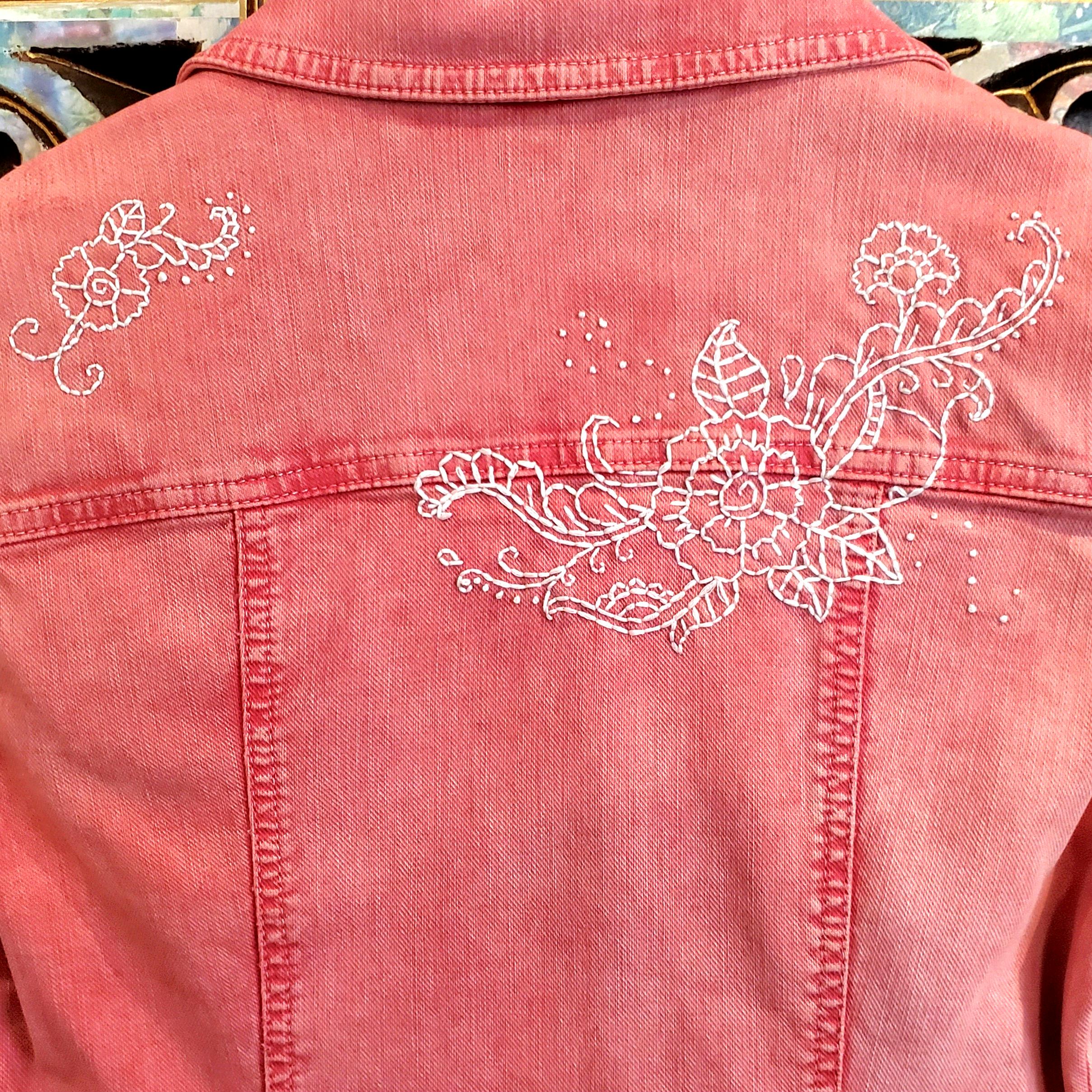 Hand Embroidered Upcycled Pink Denim Jean Jacket Henna Paisley Design ...