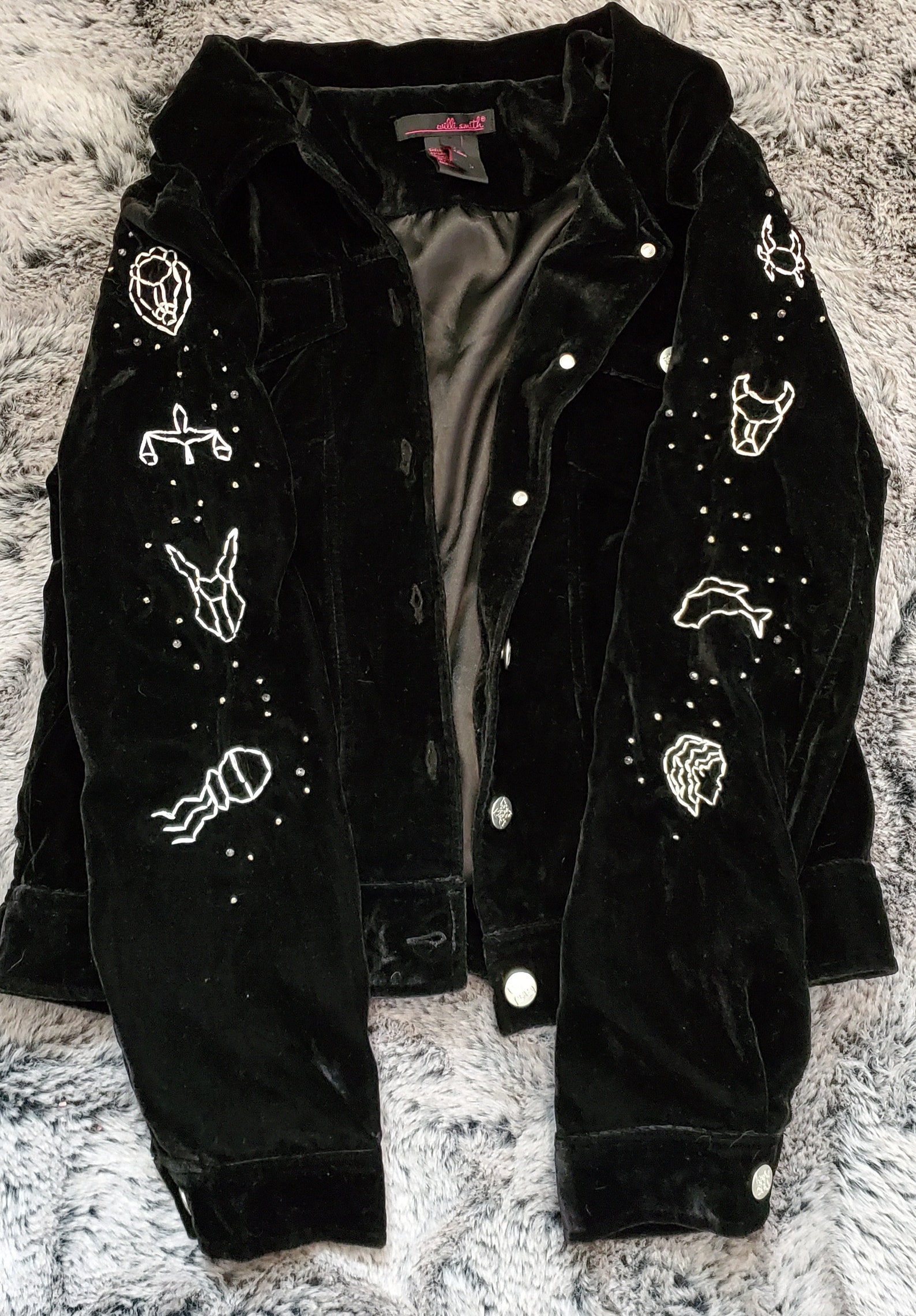 Celestial Zodiac Hand Embroidered Black Velvet Jacket Size Medium Star ...
