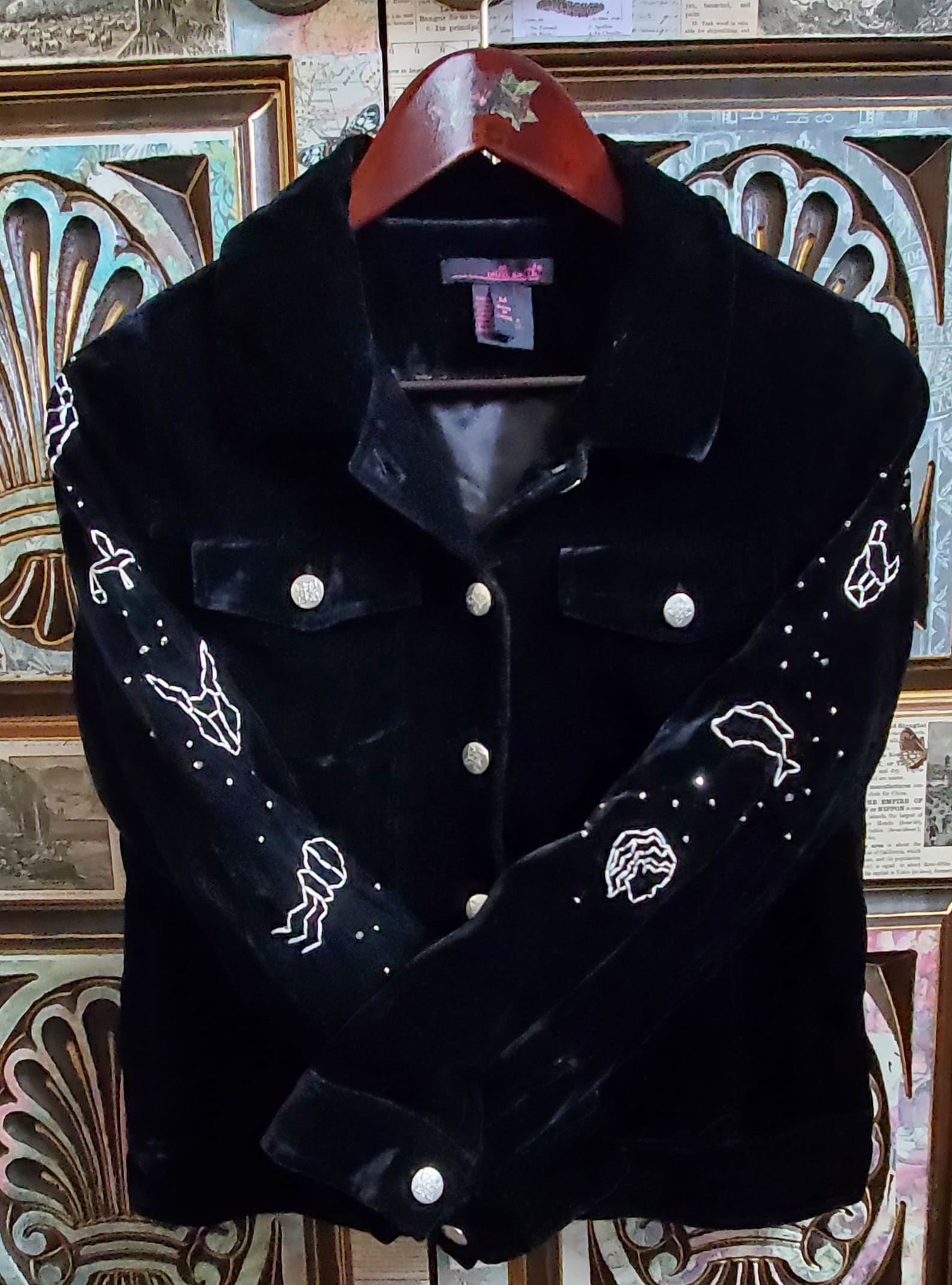 Celestial Zodiac Hand Embroidered Black Velvet Jacket Size Medium Star ...