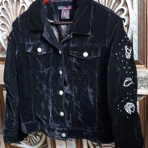 Celestial Zodiac Hand Embroidered Black Velvet Jacket Size Medium Star ...