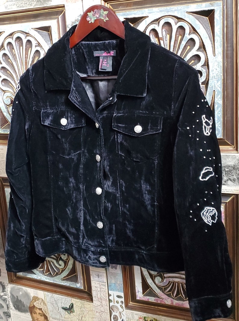 Celestial Zodiac Hand Embroidered Black Velvet Jacket Size Medium Star ...
